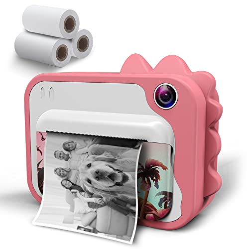 USHINING Instant Print Camera for Kids 12MP Digital Camera for Kids Aged 3-12 Ink Free Printing Video Camera for Kids 1080P 2.4 Inch Screen with 32GB SD Card,Color Pens,Print Papers (Pink)