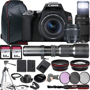 canon eos rebel sl3 dslr camera w/ef-s 18-55mm f/4-5.6 zoom is stm lens + ef 75-300mm f/4-5.6 iii lens + 500mm f/8 focus lens + 2x 64gb memory + case + filters + tripod + more (35pc bundle)