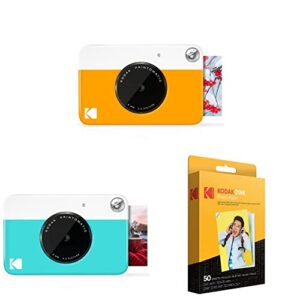 kodak printomatic digital instant print camera (yellow) & printomatic digital instant print camera (blue) print memories instantly & 2″x3″ premium zink photo paper (50 sheets) (pack of 1)