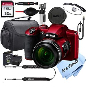 nikon coolpix b600 (red) 16.7 megapixel digital camera + 32gb card, tripod, case and more (13pc bundle) (renewed)