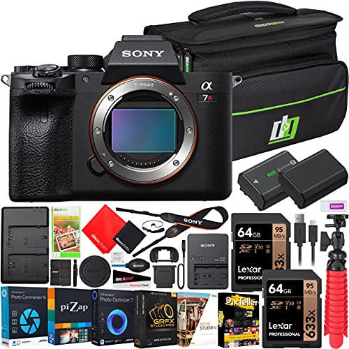 Sony a7R IV Mirrorless Full Frame Camera Body New Version ILCE-7RM4A/B Bundle with Deco Gear Photography Bag Case + Extra Battery + 2 x 64GB Memory Cards + Photo Video Software Kit & Accessories