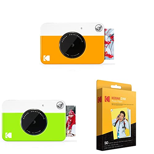 Kodak Printomatic Digital Instant Print Camera (Yellow) & Printomatic Digital Instant Print Camera (Green) Print Memories Instantly & 2"x3" Premium Zink Photo Paper (50 Sheets) (Pack of 1)