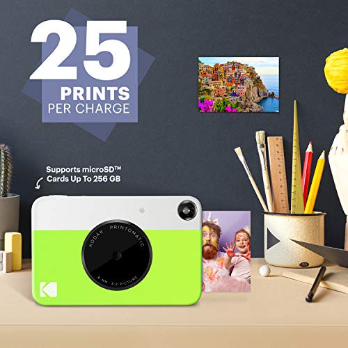 Kodak Printomatic Digital Instant Print Camera (Yellow) & Printomatic Digital Instant Print Camera (Green) Print Memories Instantly & 2"x3" Premium Zink Photo Paper (50 Sheets) (Pack of 1)