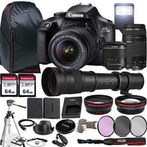 canon eos rebel t100 dslr camera w/ef-s 18-55mm f/3.5-5.6 iii lens + ef 75-300mm f/4-5.6 iii lens + 420-800mm f/8.3 hd lens + 2x 64gb memory + case + filters + tripod + more (35pc bundle)