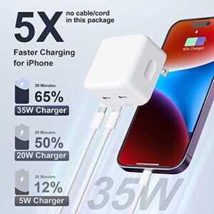 iPhone Dual USB-C Port Compact Power Adapter [GaN] PD 3.0 Foldable USB Type C Plug Fast Wall Charger Block for iPhone 14 13 12 11 Pro Max Plus Mini, iPad, AirPods, MacBook Air【Without Cable】