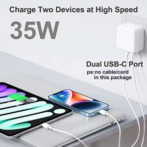 iPhone Dual USB-C Port Compact Power Adapter [GaN] PD 3.0 Foldable USB Type C Plug Fast Wall Charger Block for iPhone 14 13 12 11 Pro Max Plus Mini, iPad, AirPods, MacBook Air【Without Cable】