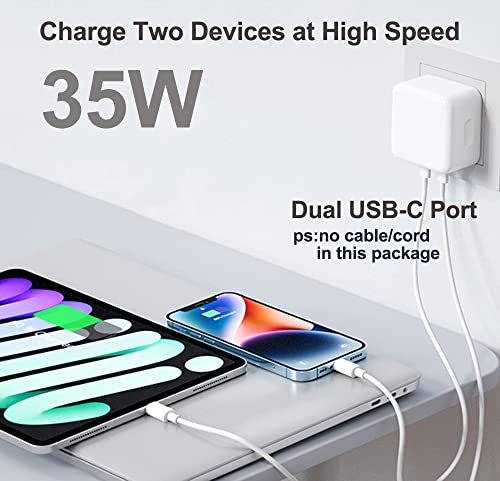 iPhone Dual USB-C Port Compact Power Adapter [GaN] PD 3.0 Foldable USB Type C Plug Fast Wall Charger Block for iPhone 14 13 12 11 Pro Max Plus Mini, iPad, AirPods, MacBook Air【Without Cable】