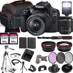 canon eos 2000d (rebel t7) dslr camera w/18-55mm f/3.5-5.6 zoom lens + 2x 64gb memory + case + filters + tripod + more (35pc bundle)