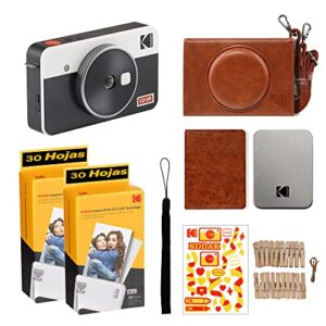 kodak mini shot 2 retro 4pass 2-in-1 instant digital camera and photo printer (2.1×3.4 inches) + 68 sheets gift bundle, white