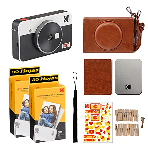 KODAK Mini Shot 2 Retro 4PASS 2-in-1 Instant Digital Camera and Photo Printer (2.1x3.4 inches) + 68 Sheets Gift Bundle, White