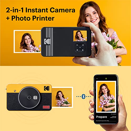 KODAK Mini Shot 2 Retro 4PASS 2-in-1 Instant Digital Camera and Photo Printer (2.1x3.4 inches) + 68 Sheets Gift Bundle, White