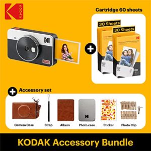 KODAK Mini Shot 2 Retro 4PASS 2-in-1 Instant Digital Camera and Photo Printer (2.1x3.4 inches) + 68 Sheets Gift Bundle, White