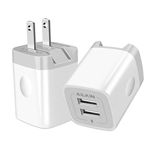 USB Wall Charger, Foldable Charger Adapter, AILKIN 2Pack 2.4Amp Dual Port Quick Charger Plug Cube AC Travel Box for iPhone 14 Pro Max 13 12 11Pro Max/X/XS/XR/8/7/6S Plus, Samsung Galaxy S10/S9/S8 Edge