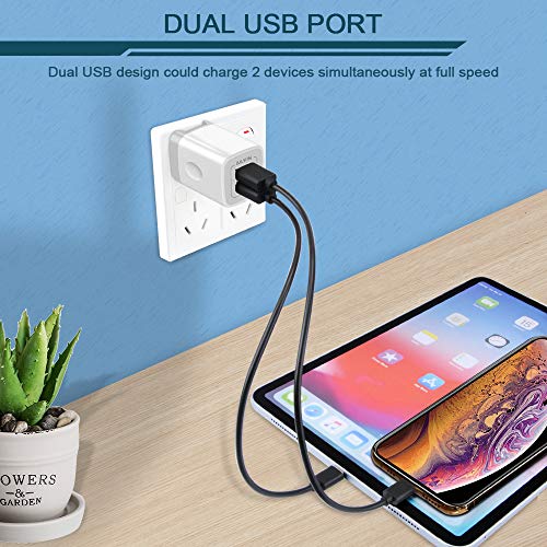 USB Wall Charger, Foldable Charger Adapter, AILKIN 2Pack 2.4Amp Dual Port Quick Charger Plug Cube AC Travel Box for iPhone 14 Pro Max 13 12 11Pro Max/X/XS/XR/8/7/6S Plus, Samsung Galaxy S10/S9/S8 Edge