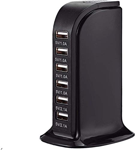 Charging Station for Multiple Devices, USB Charging Hub 30W 6 Port Fast Charging Station, Multiport Wall Charger Quick Charge 2.1A Tower Power Adapter