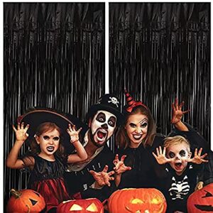 4 Pack Black Streamers Backdrop Curtain 3.2 Ft X 8.2 Ft Black Foil Fringe Curtain Halloween Tinsel Backdrop Birthday Party Decorations Door Streamer