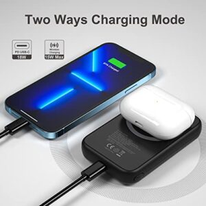 MagLoop Wireless Portable Charger, 5000mAh Magnetic Wireless Power Bank with USB C Cable & Phone Ring Holder, External Battery Power Bank 18W Fast Charging for iPhone 14/13/12 Series