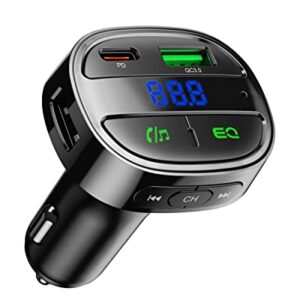 LIHAN FM Transmitter Car Bluetooth Adapter, LIHAN Wireless Aux Radio, Hands-Free Call, Type-C & Fast Car Charger, MP3 Music Player, Support USB Drive/TF Card