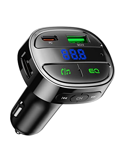 LIHAN FM Transmitter Car Bluetooth Adapter, LIHAN Wireless Aux Radio, Hands-Free Call, Type-C & Fast Car Charger, MP3 Music Player, Support USB Drive/TF Card