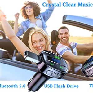 LIHAN FM Transmitter Car Bluetooth Adapter, LIHAN Wireless Aux Radio, Hands-Free Call, Type-C & Fast Car Charger, MP3 Music Player, Support USB Drive/TF Card