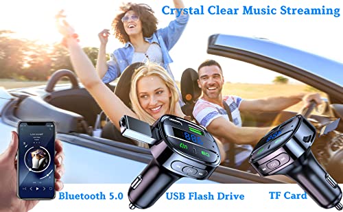 LIHAN FM Transmitter Car Bluetooth Adapter, LIHAN Wireless Aux Radio, Hands-Free Call, Type-C & Fast Car Charger, MP3 Music Player, Support USB Drive/TF Card