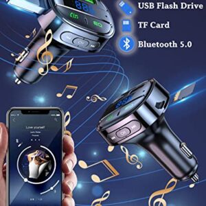 LIHAN FM Transmitter Car Bluetooth Adapter, LIHAN Wireless Aux Radio, Hands-Free Call, Type-C & Fast Car Charger, MP3 Music Player, Support USB Drive/TF Card