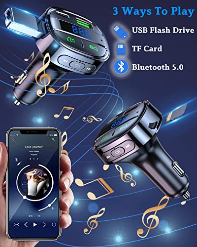 LIHAN FM Transmitter Car Bluetooth Adapter, LIHAN Wireless Aux Radio, Hands-Free Call, Type-C & Fast Car Charger, MP3 Music Player, Support USB Drive/TF Card