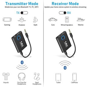 1Mii Bluetooth 5.2 Transmitter Receiver for TV, Bluetooth Adapter for TV aptX Low Latency Dual Link, 3.5mm Bluetooth Audio Transmitter for MP3 Airplanes Boats Treadmill Gaming