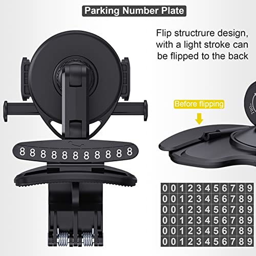 DOTAATDW Car Phone Holder, Car Dashboard Phone Holder, 360 Degree Rotation Car Phone Mount Universal Car Clip Mount Stand with Parking Number Plate Suitable for 4-6.5 ” Smartphone