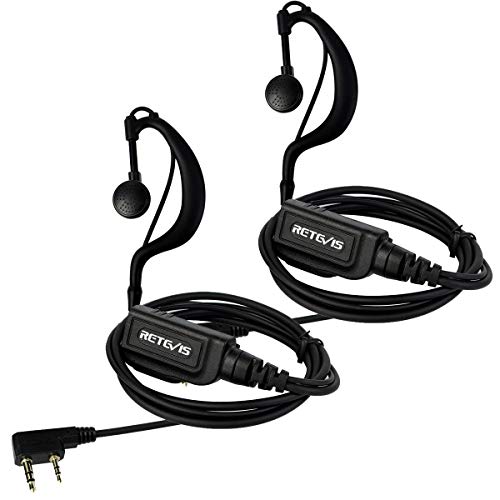 Retevis RT1 Earhook Walkie Talkie Earpiece with Mic 2 Pin, Double Cable, Compatible RT22 H-777 RT21 RT68 RT22S Baofeng UV-5R Arcshell Walkie-Talkie, C-Type 2 Way Radio Earpiece(2 Pack)