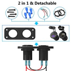 [Upgraded Version] 12V Cigarette Lighter Socket, Quick Charge 3.0 & PD 3.0 USB Charger Power Outlet with Button Switch, Waterproof 12 Volt Adapter for Car Motorcycle Boat Marine RV Golf Cart etc.