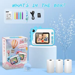 USHINING Instant Print Camera for Kids 12MP Digital Camera for Kids Aged 3-12 Ink Free Printing Video Camera for Kids 1080P 2.4 Inch Screen with 32GB SD Card,Color Pens,Print Papers (Blue)