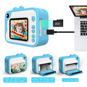 USHINING Instant Print Camera for Kids 12MP Digital Camera for Kids Aged 3-12 Ink Free Printing Video Camera for Kids 1080P 2.4 Inch Screen with 32GB SD Card,Color Pens,Print Papers (Blue)