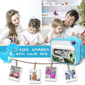 USHINING Instant Print Camera for Kids 12MP Digital Camera for Kids Aged 3-12 Ink Free Printing Video Camera for Kids 1080P 2.4 Inch Screen with 32GB SD Card,Color Pens,Print Papers (Blue)