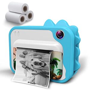 USHINING Instant Print Camera for Kids 12MP Digital Camera for Kids Aged 3-12 Ink Free Printing Video Camera for Kids 1080P 2.4 Inch Screen with 32GB SD Card,Color Pens,Print Papers (Blue)