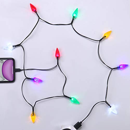 LED Christmas Light Phone Charger Cord USB Charging Cable Gift for Phone 13/12/11 Pro/XS/XS Max/XR/X/8 Plus/ 8/7 Plus/7s Plus/6s/6 with 10 Lights Christmas Decorations(Black)