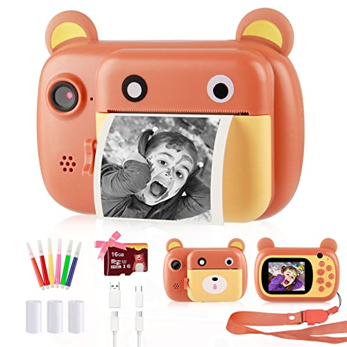 Instant Print Camera for Kids - Updgrade Selfie Kids Camera with Zero Ink | Dual Lens | 1080P HD | 2.4 Inch | 1000 mAh | 3 Rolls Print Paper Camera for Girls Boys Age 3-12 Birthday