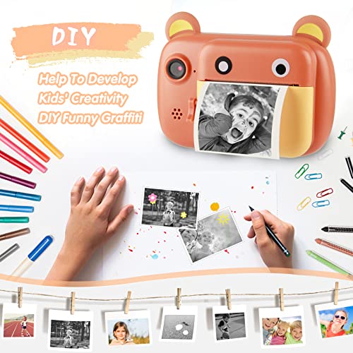 Instant Print Camera for Kids - Updgrade Selfie Kids Camera with Zero Ink | Dual Lens | 1080P HD | 2.4 Inch | 1000 mAh | 3 Rolls Print Paper Camera for Girls Boys Age 3-12 Birthday