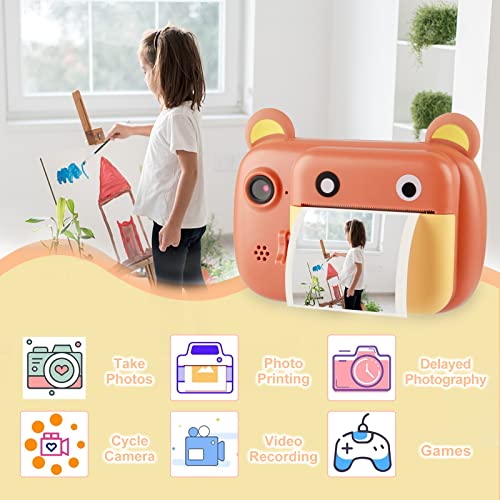 Instant Print Camera for Kids - Updgrade Selfie Kids Camera with Zero Ink | Dual Lens | 1080P HD | 2.4 Inch | 1000 mAh | 3 Rolls Print Paper Camera for Girls Boys Age 3-12 Birthday