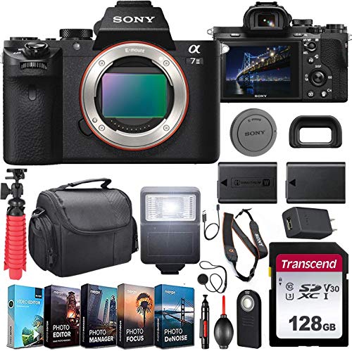 Sony Alpha a7 II Mirrorless Digital Camera (ILCE7M2/B) Body Kit + Extra Battery + Flash + 128GB U3 V30 Memory Accessory Bundle