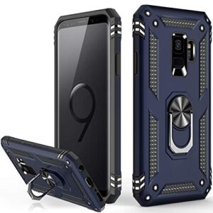 lumarke galaxy s9 case,military grade 16ft. drop tested dual layered heavy duty cover with magnetic ring kickstand compatible with car mount holder,protective phone case for samsung galaxy s9 blue