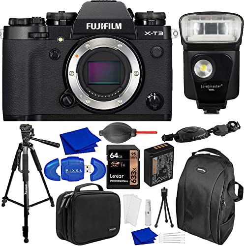 FUJIFILM X-T3 Mirrorless Camera (Black, USB Charging) with Advanced Accessory and Travel Bundle (USA Authorized with Fujifilm Warranty)