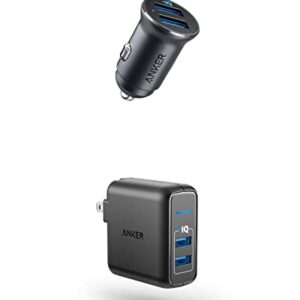 Anker Car Charger, Mini Aluminum Alloy 24W Dual USB Car Charger with Elite Dual Port 24W Wall Charger