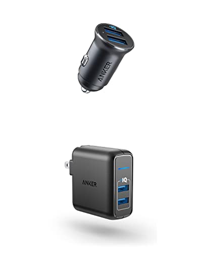 Anker Car Charger, Mini Aluminum Alloy 24W Dual USB Car Charger with Elite Dual Port 24W Wall Charger