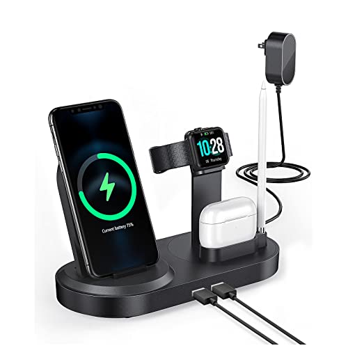 4 in 1 Wireless Charging Station, Getop Fast Charging Dock Stand with 2 USB Ports for Apple Watch, AirPods, Cell Phones, Wireless Charger Compatible with iPhone 12/11/11Pro/Xr/Xs/X/Max/8 Plus/Samsung