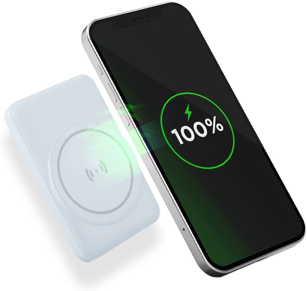 iJoy Magnetic Power Bank- 5000 MAH Portable Charger Power Bank Compatible with Magsafe– Wireless Charger with Lightning/USB/USB C Ports- Wireless Charger Power Bank and Magnetic Battery Pack