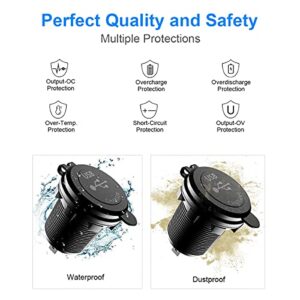 Quick Charge 3.0 Dual USB Charger Socket, Waterproof 12V/24V USB Outlet QC3.0 Fast Charger Socket with Touch Switch DIY Kit for Car, Golf Cart, Marine, Boat, RV, Motorcycle, Truck, etc (Blue)