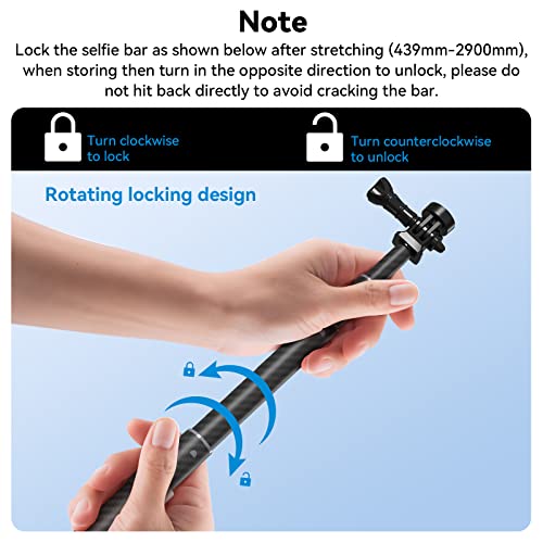 TELESIN G3 Selfie Stick Pole Long (Upgraded 118"/3M), Invisible Carbon Fiber Lightweight Extension Waterproof Underwater Diving Monopod for GoPro Max Mini Hero 11 10 9 8 7, Insta360, DJI Action, AKASO