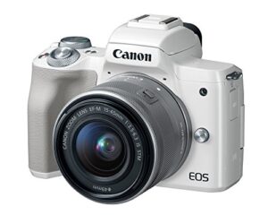 canon eos m50 mirrorless camera kit w/ef-m15-45mm lens and 4k video (white) (renewed)