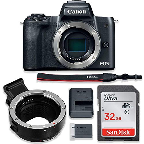 Canon EOS M50 Mirrorless Digital Camera (Black) Body Only Kit with Auto (EF/EF-S to EF-M) Mount Adapter + 32GB Sandisk Memory (Renewed)